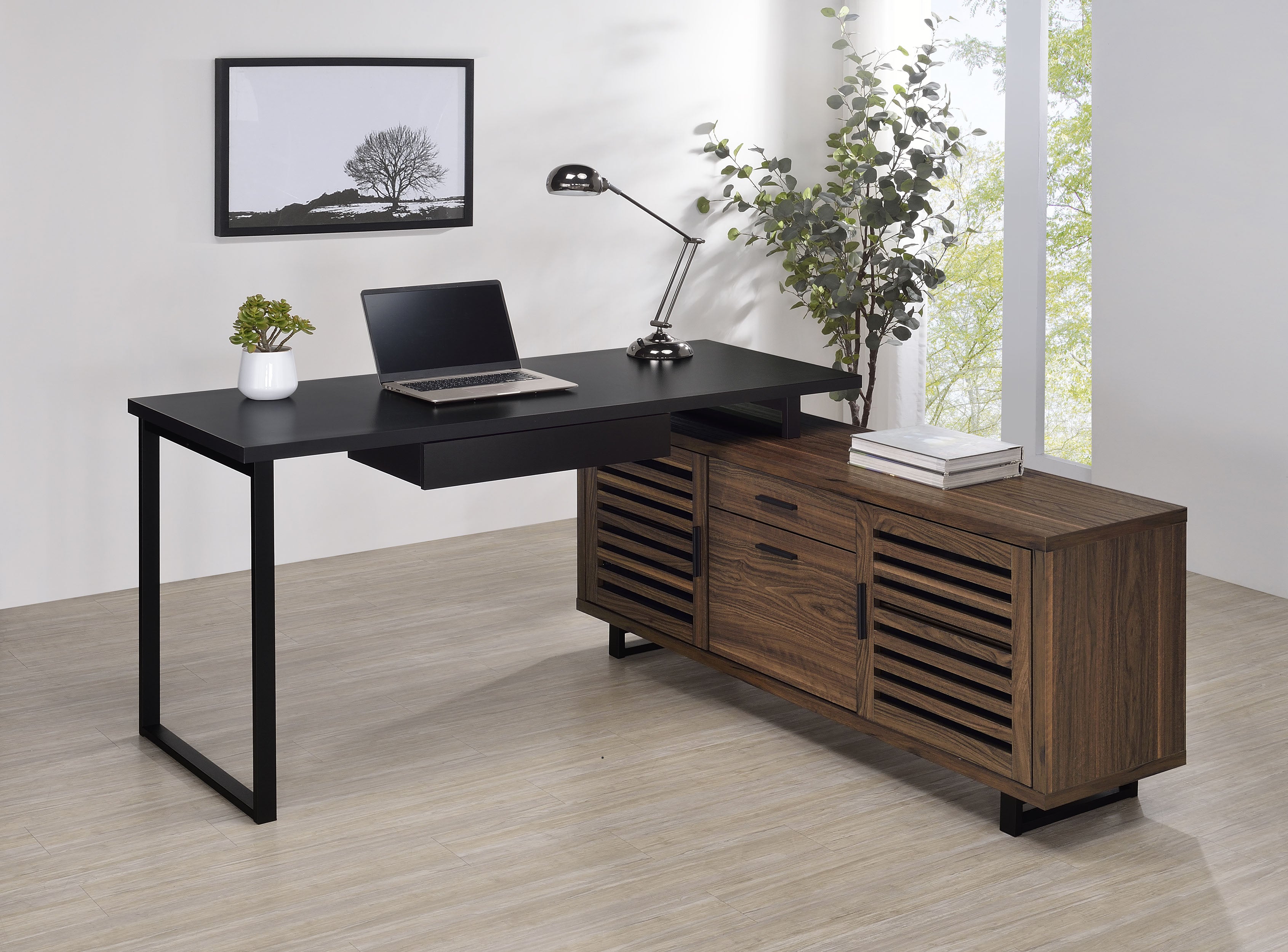 Shop Maddox 60-inch L-Shape Office Computer Desk Black and Walnut at JB ...