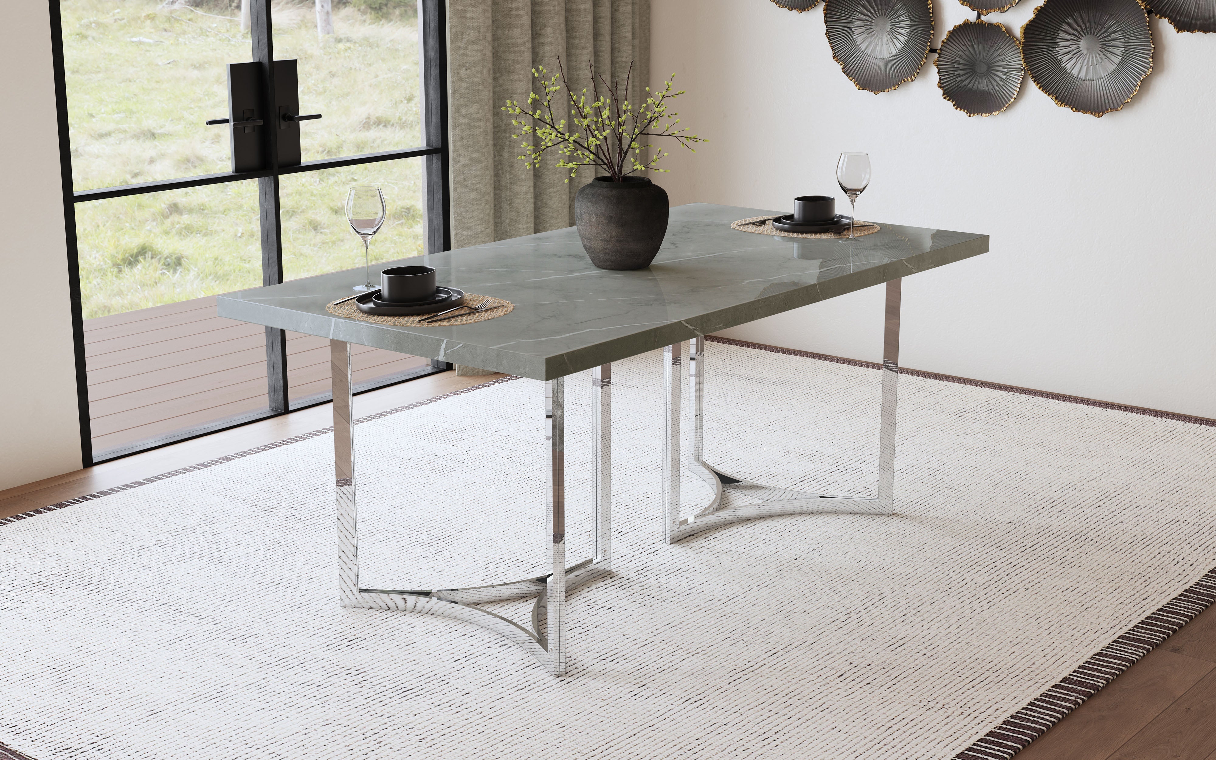 Shop Sterling 72-inch Rectangular Dining Table Grey Faux Marble at JB's ...